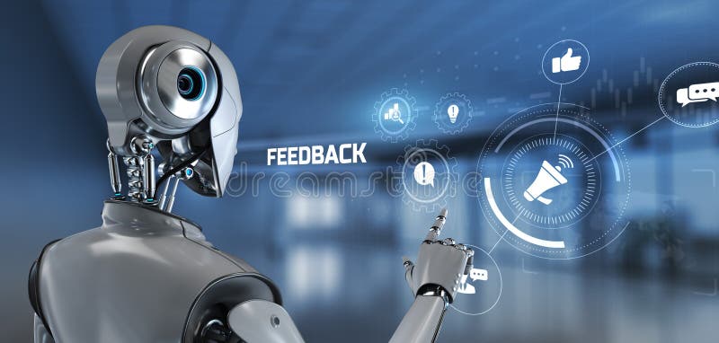 Feedback Customer Satisfaction Review. Robot Pressing Button on Virtual ...