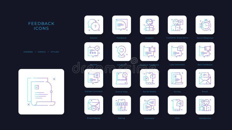Feedback Icons Collection with Blue Duotone Style. Analytics, Research ...