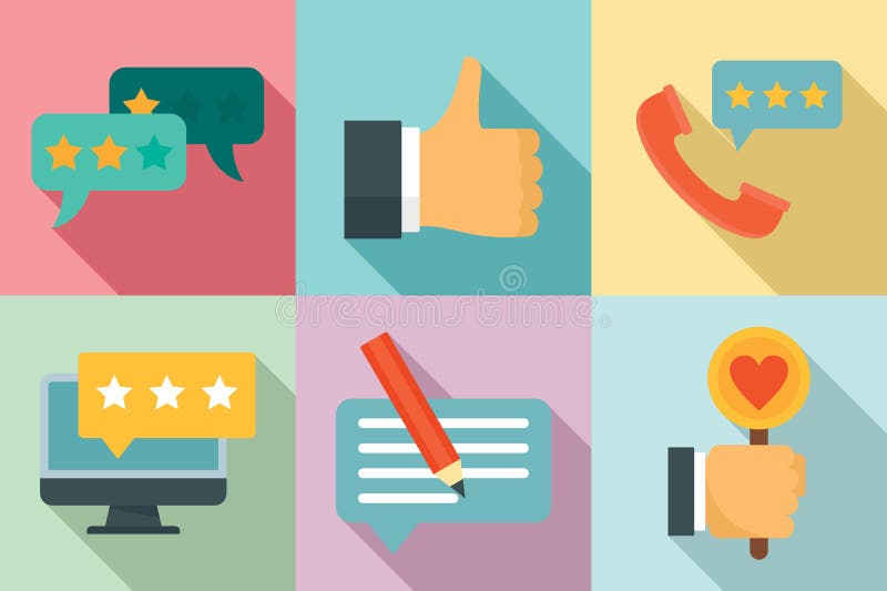 Feedback Icons Set, Flat Style Stock Vector - Illustration of board ...