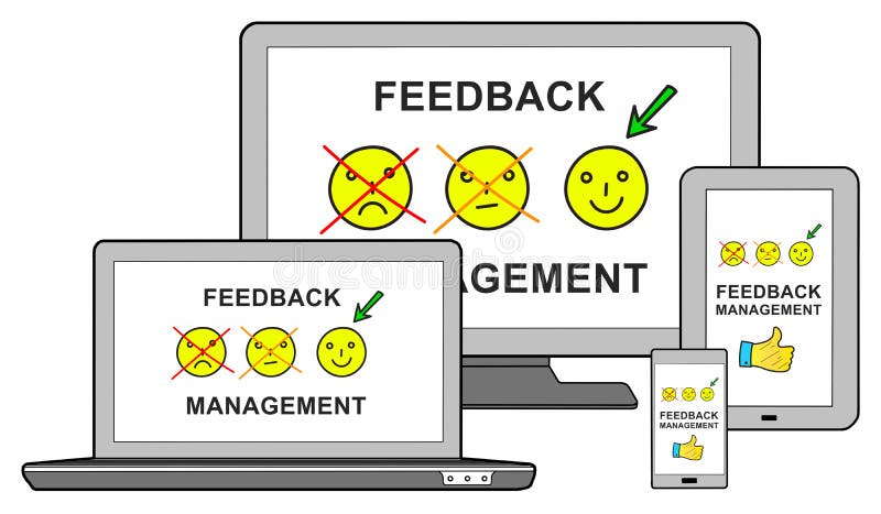 Feedback Management Concept on Different Devices Stock Illustration ...