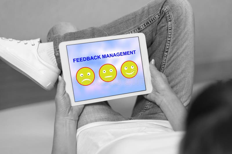 Feedback Management Concept on a Tablet Stock Photo - Image of smiley ...