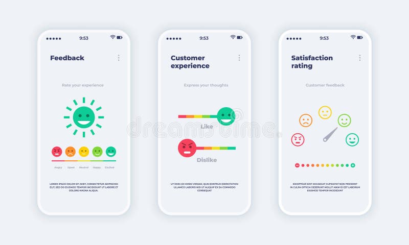 Feedback Mobile App. Smartphone Onboard Screen with Emoticons in ...