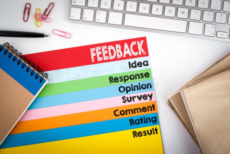 Feedback. Office Desk with a Computer Keyboard and Color Pages Stock ...