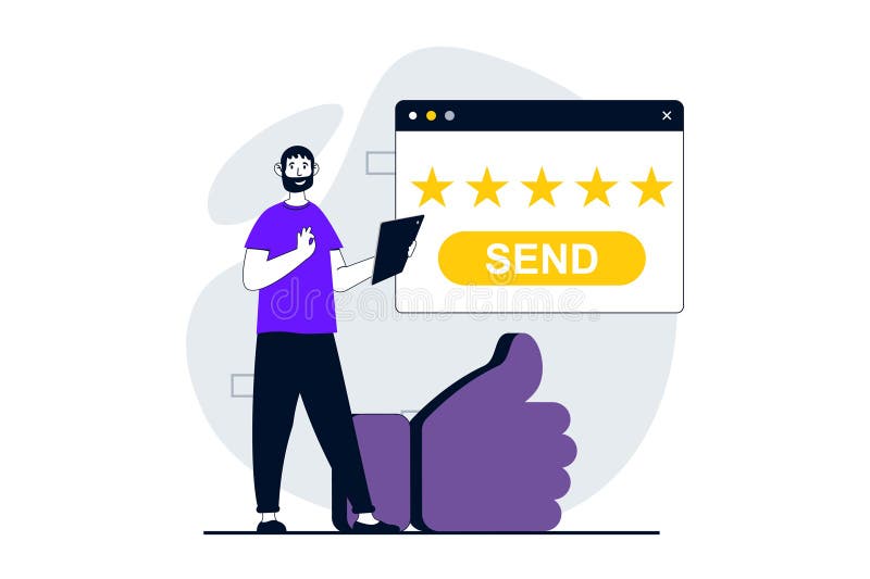 Feedback Page Concept with People Scene in Flat Design for Web Stock ...