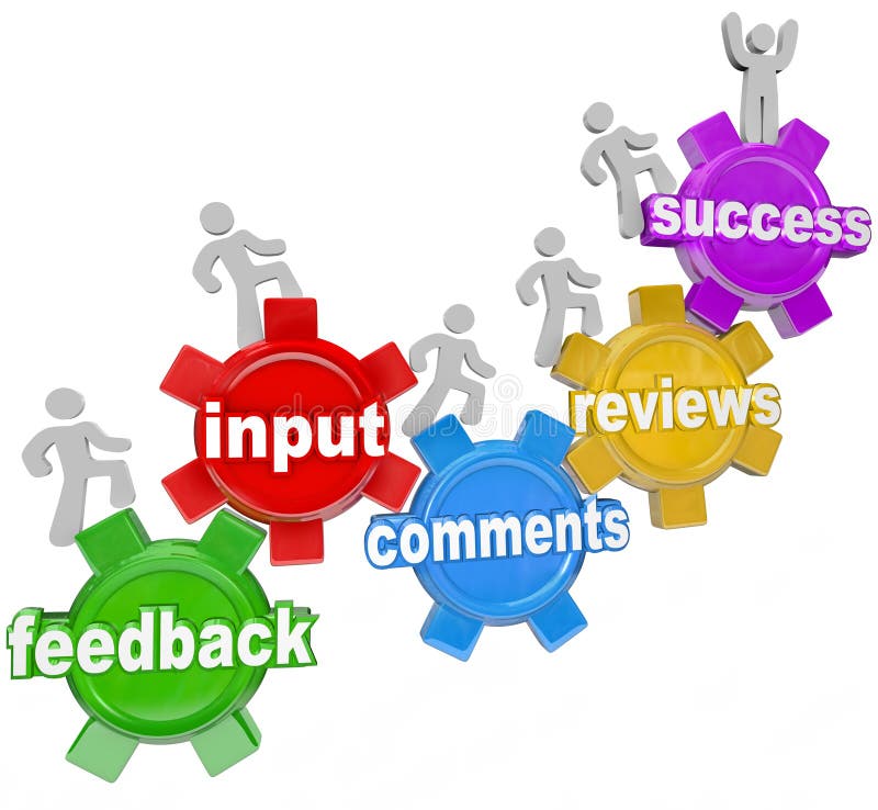Feedback People Marching Up Gears Input To Success Stock Illustration ...