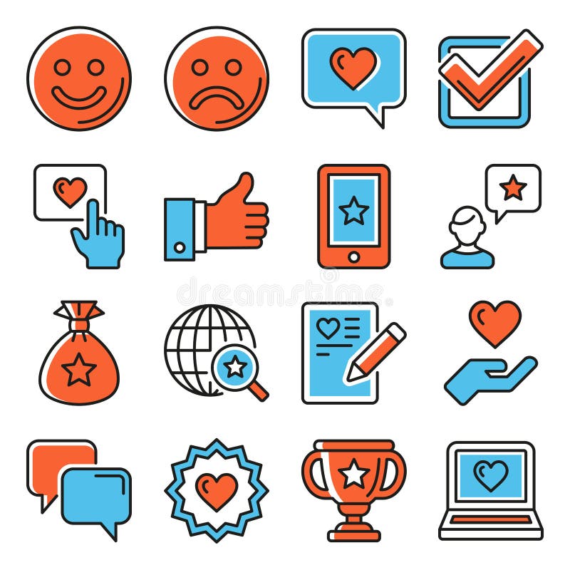 Feedback and Testimonials Icons Set on White Background. Vector Stock ...