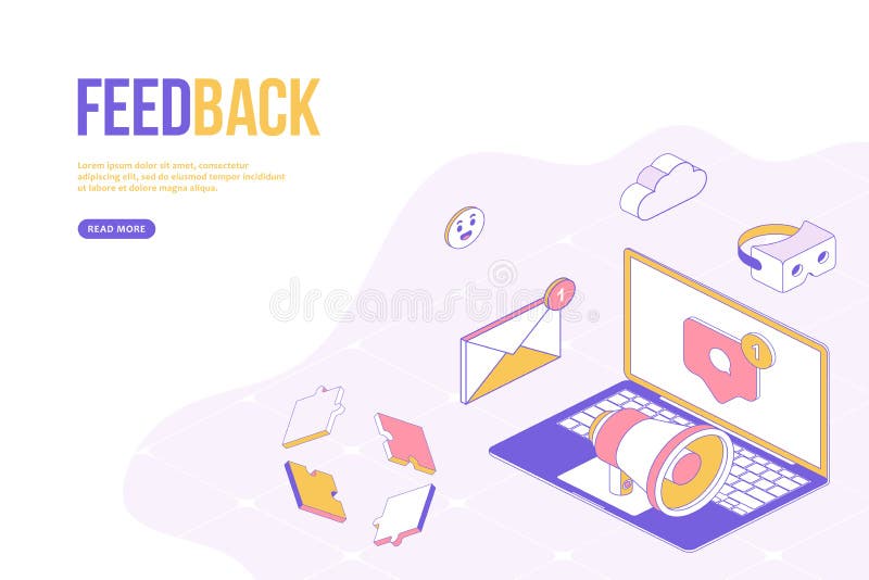 Feedback Web Banner Concept. Creative Design Template with Isometric ...