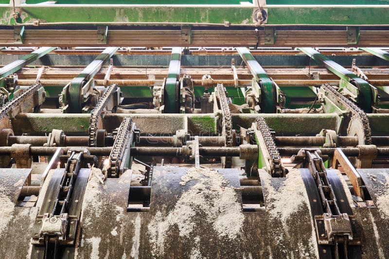 Feeder of a Line of Sawmill Equipment Inside a Modern Lumber Mill Stock ...