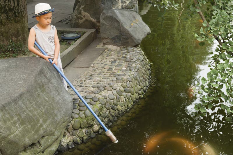 Boy feeding fish stock image. Image of water, feed, enjoy - 57871777