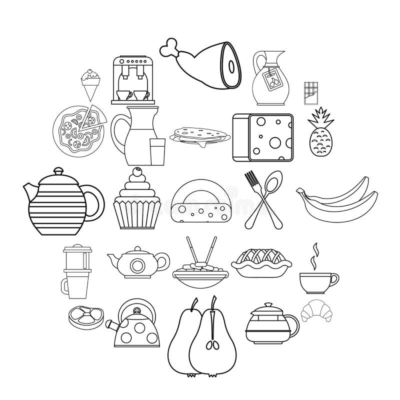 Feeding Icons Set, Outline Style Stock Vector - Illustration of fried ...