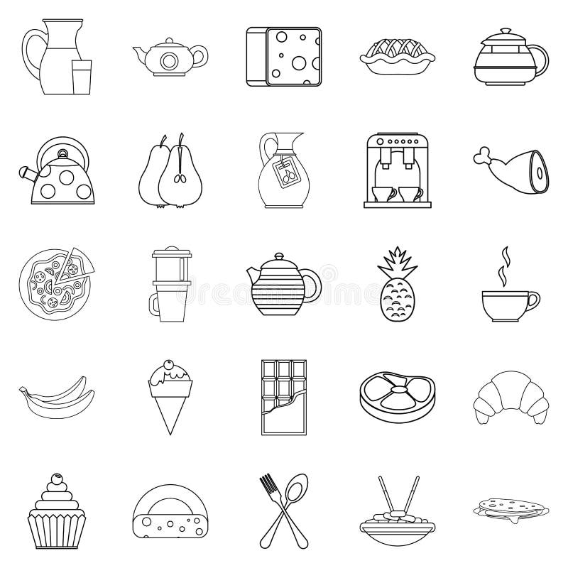 Feeding Icons Set, Outline Style Stock Vector - Illustration of cake ...