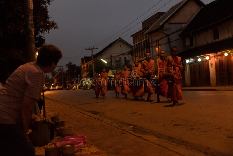 Tak Bat, Luang Prabang, Laos. Editorial Stock Photo - Image of bald ...