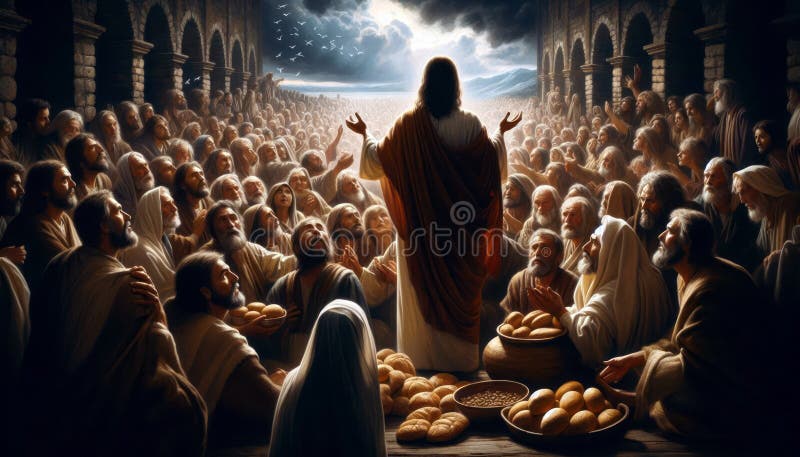 Feeding the Multitude with 5 Loaves And2 Fish Stock Illustration ...