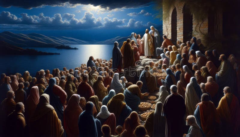 Feeding the Multitude with 5 Loaves And2 Fish Stock Illustration ...