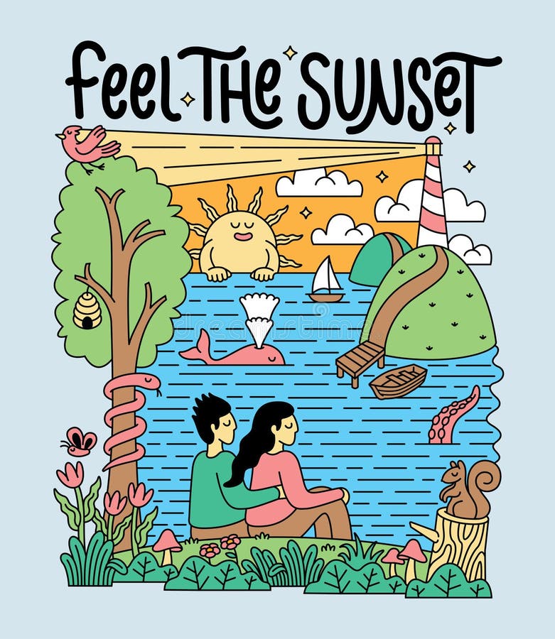 Feel the Sunset Cute Illustration Stock Vector - Illustration of ...