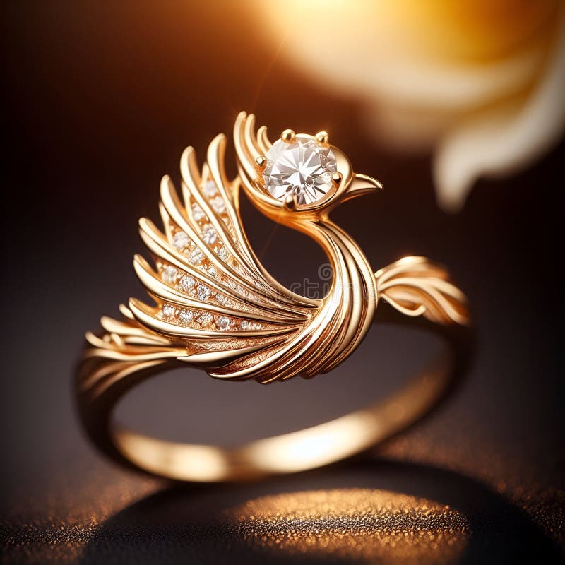 Gentle Flame: Phoenix-Inspired Gold Diamond Ring. Stock Illustration - Illustration of mythical ...