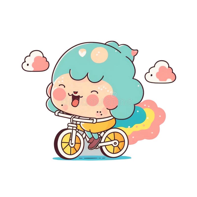 Happy Rainbow Girl Riding Bike, Cute, Kawaii, Sticker, Generative AI ...