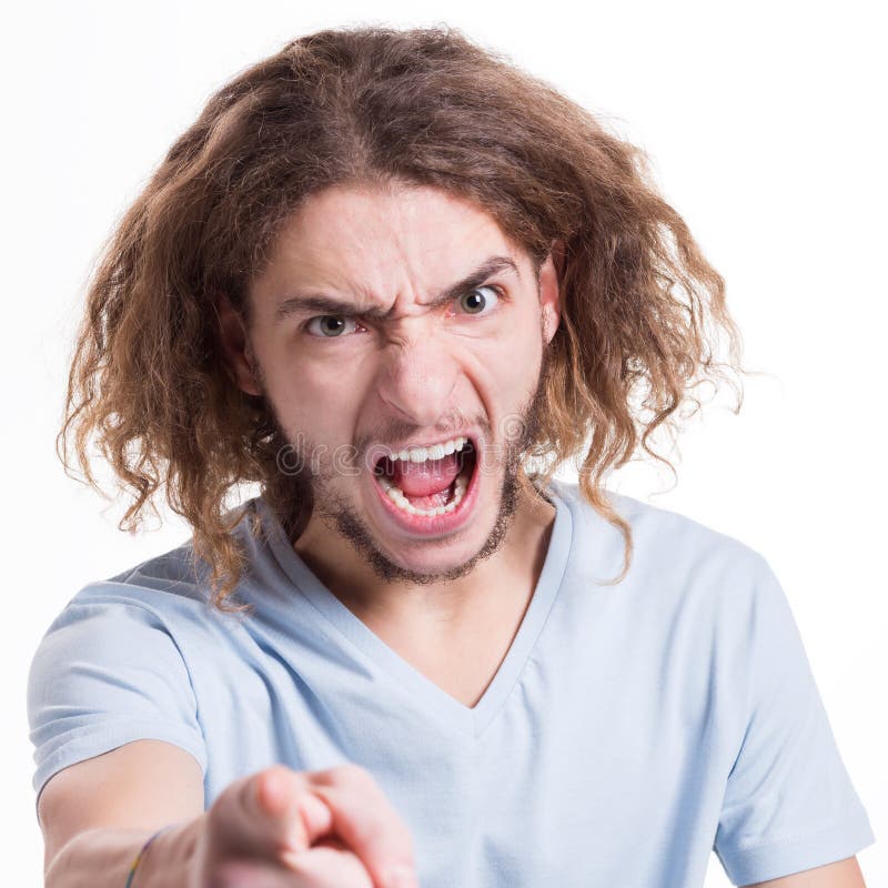 Angry Furious Young Black Man, Screaming and Pointing Stock Photo ...