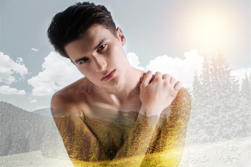 Confident Model Keeping His Hand on Shoulder Stock Photo - Image of ...