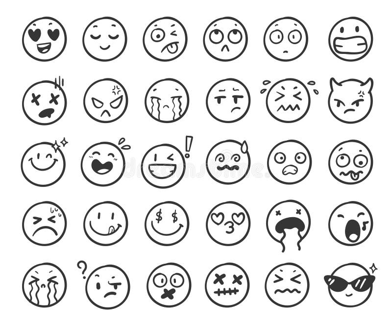 Feeling Face Hand Drawn Emotions Stock Vector - Illustration of cute ...