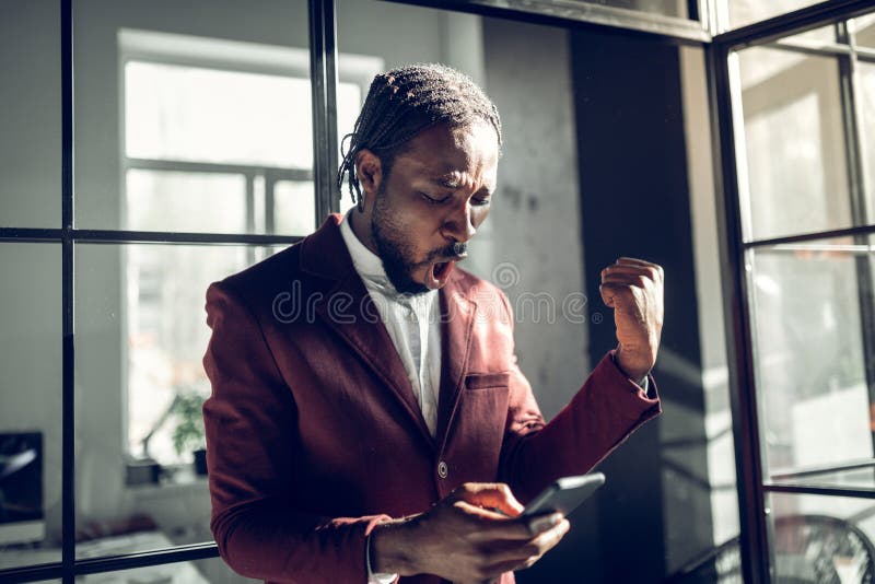 Businessman Feeling Happy after Receiving Working E-mail Stock Photo ...