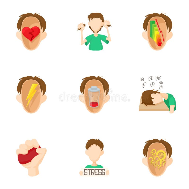 Feeling Icons Set, Cartoon Style Stock Illustration - Illustration of ...