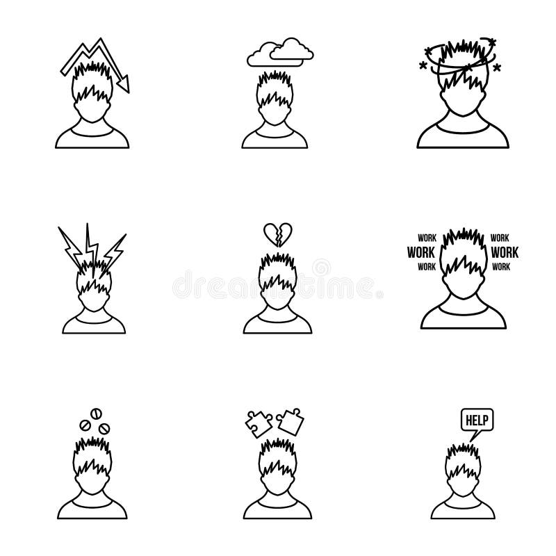 Feeling Icons Set, Outline Style Stock Illustration - Illustration of ...