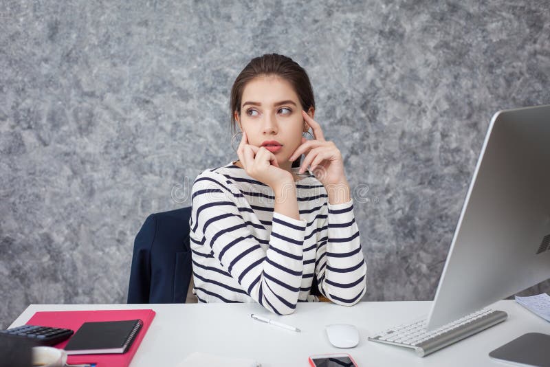 Feeling Tired. Beautiful Young Woman Feeling Stress from Work Stock ...