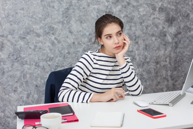 Feeling Tired. Beautiful Young Woman Feeling Stress from Work Stock ...