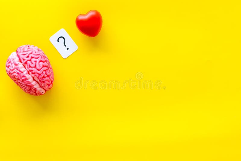 Feelings and Mind Concept with Brain Plus Heart on Wooden Background ...