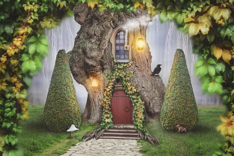 Fantasie-Märchen-Minihaus Im Baum Stockbild - Bild von fenster, haus ...