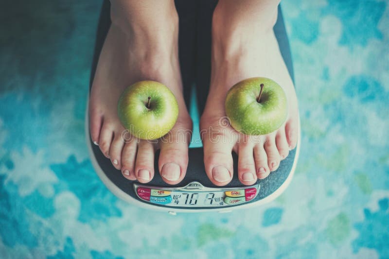Feet with Apples on Scale stock illustration. Illustration of ...