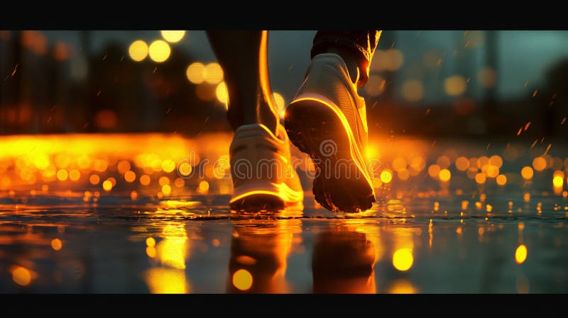 Feet in Athletic Shoes at Sunset. Stock Illustration - Illustration of ...