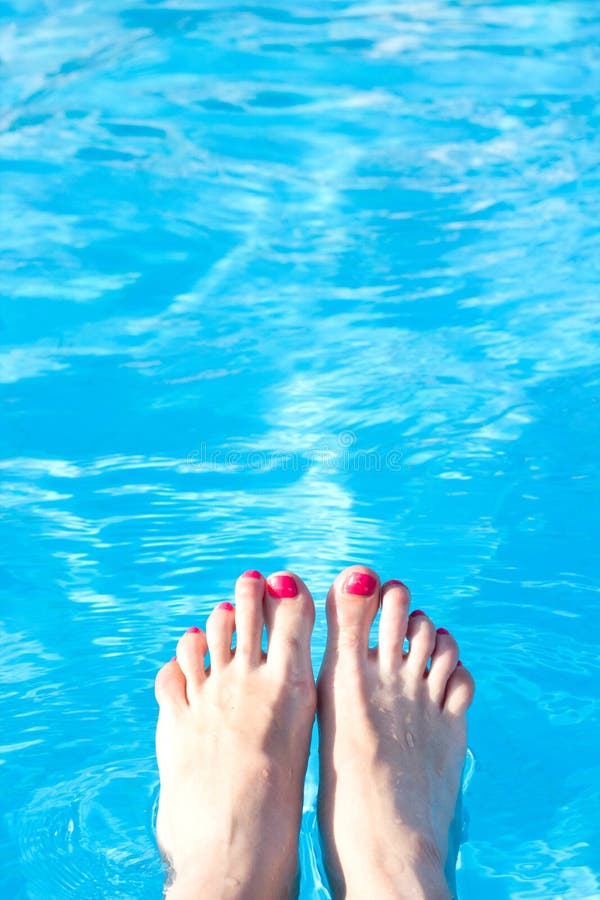 Feet on Background of Pool Water Stock Image - Image of nails ...
