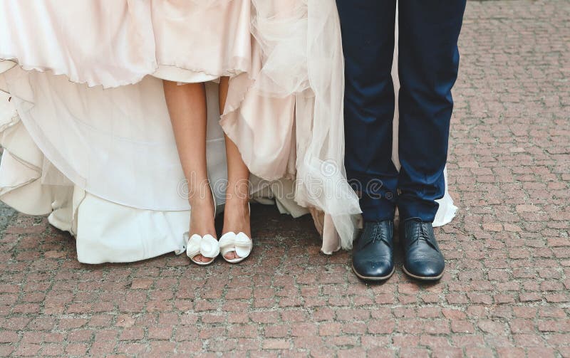 Feet Bride and Groom Wedding Walk Outside Stock Photo - Image of dress ...