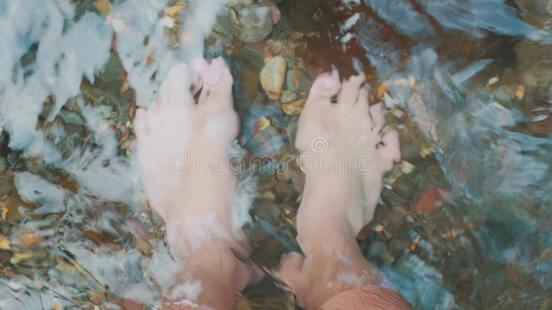 Feet in Clear Flowing Water Stock Video - Video of environment, girl ...