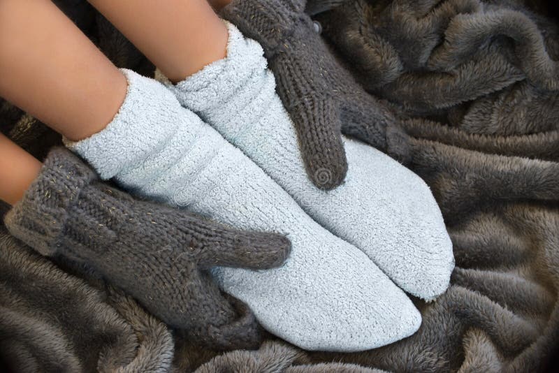 Feet in Comfortable and Warm Woolen Socks Stock Photo - Image of grey ...