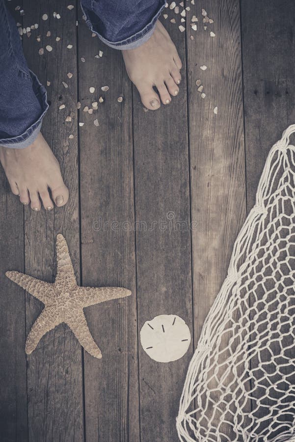 Feet. First-Person View on Rustic Wood Background. Stock Photo - Image ...