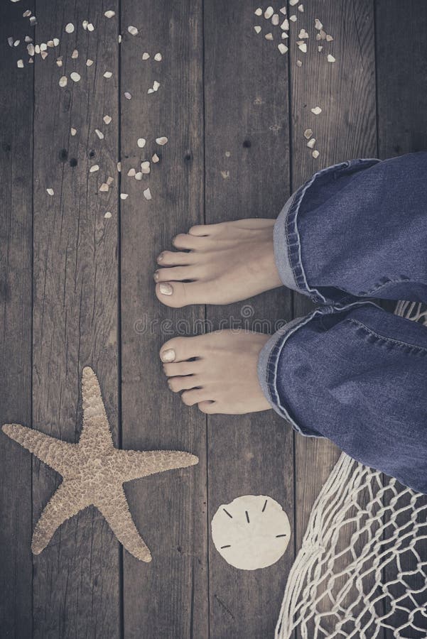 Feet. First-Person View on Rustic Wood Background. Stock Photo - Image ...