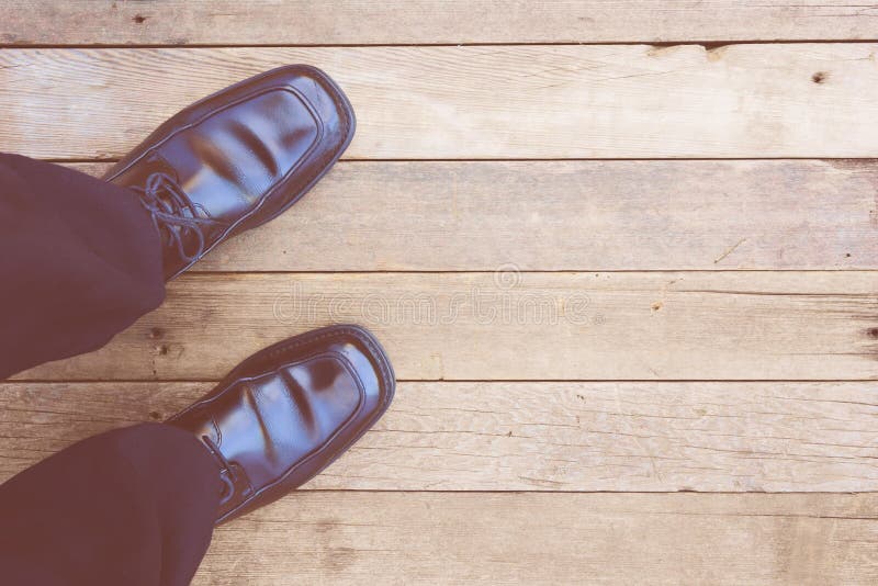 Feet. First-Person View on Rustic Wood Background. Stock Photo - Image ...