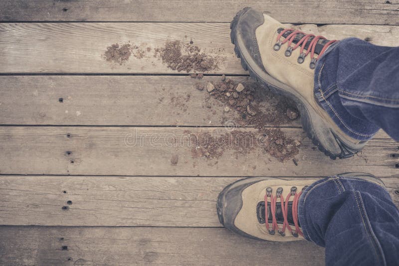 Feet. First-Person View on Rustic Wood Background. Stock Photo - Image ...