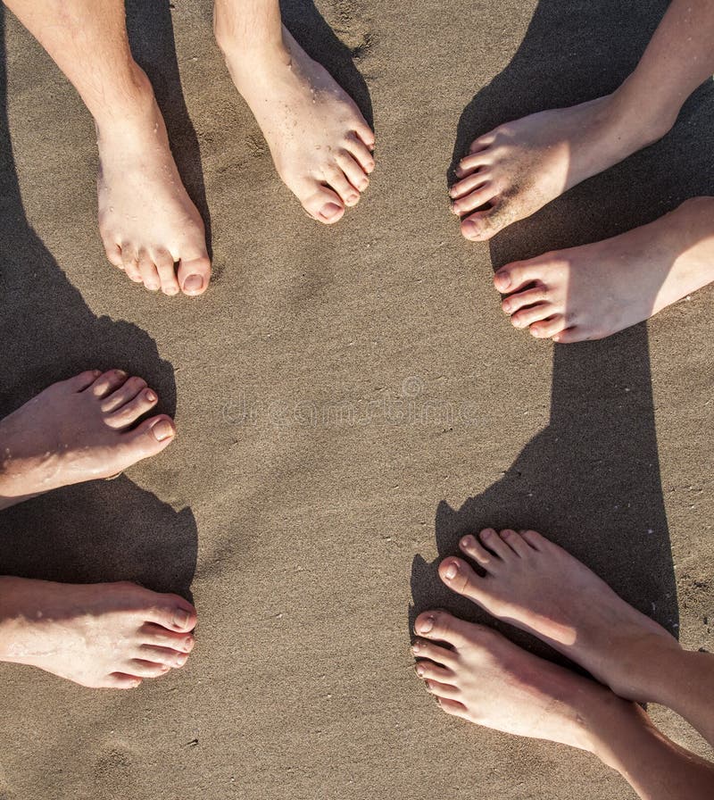 Feet of Four Persons at the Beach Stock Photo - Image of mother ...