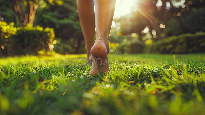 Feet on Lawn Grass. Selective Focus Stock Image - Image of nature, legs ...