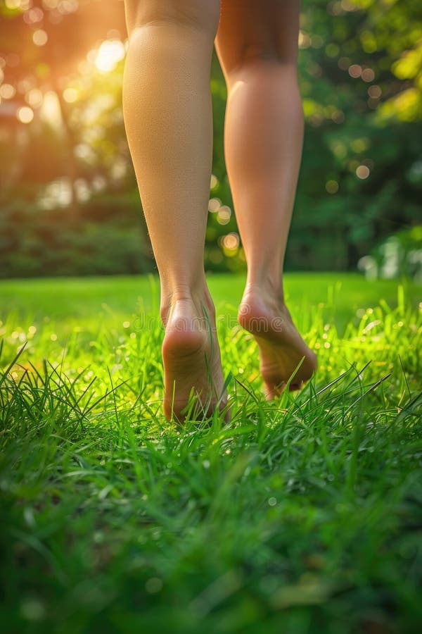 Feet on Lawn Grass. Selective Focus Stock Illustration - Illustration ...