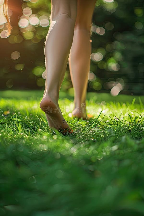Feet on Lawn Grass. Selective Focus Stock Illustration - Illustration ...
