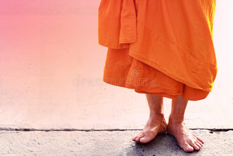 The Feet and Legs of a Monk Standing Barefoot Stock Photo - Image of ...