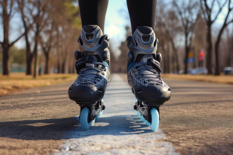 Feet in Rollerblades at a Park Paths Start Line Stock Photo - Image of ...