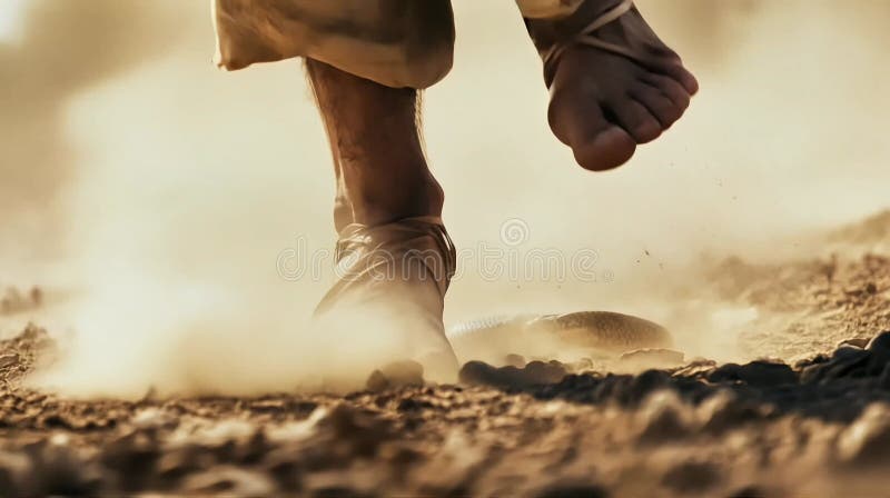 Feet Running on Desert Ground, with a Snake Crawling on Ground in a ...