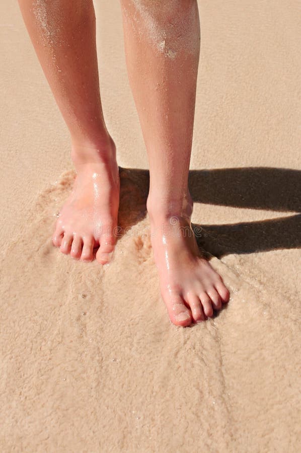 Beach Feet Closeup - Woman Walking in Water Waves Stock Image - Image ...