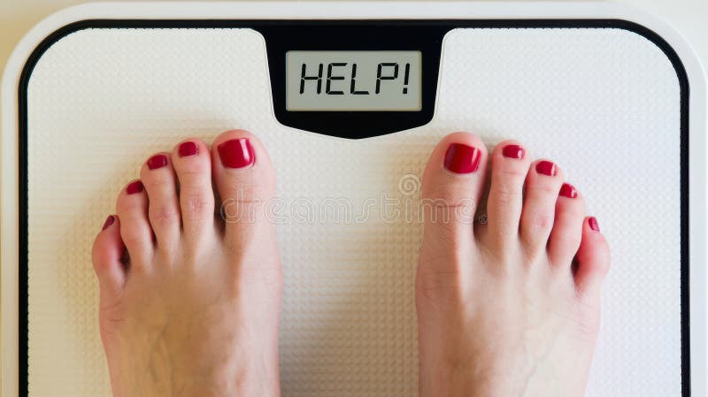 Feet on Scale Displaying Help Message Stock Image - Image of health ...